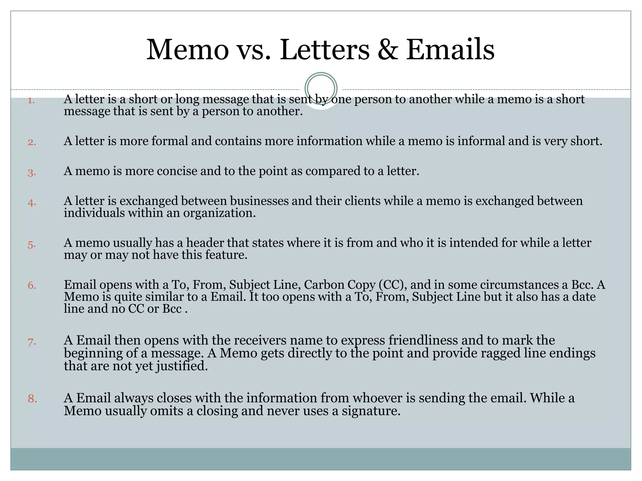 Memo and other letter formats | PPT