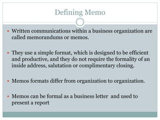 Memo and other letter formats | PPT
