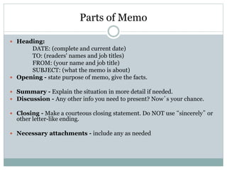 Memo and other letter formats | PPT