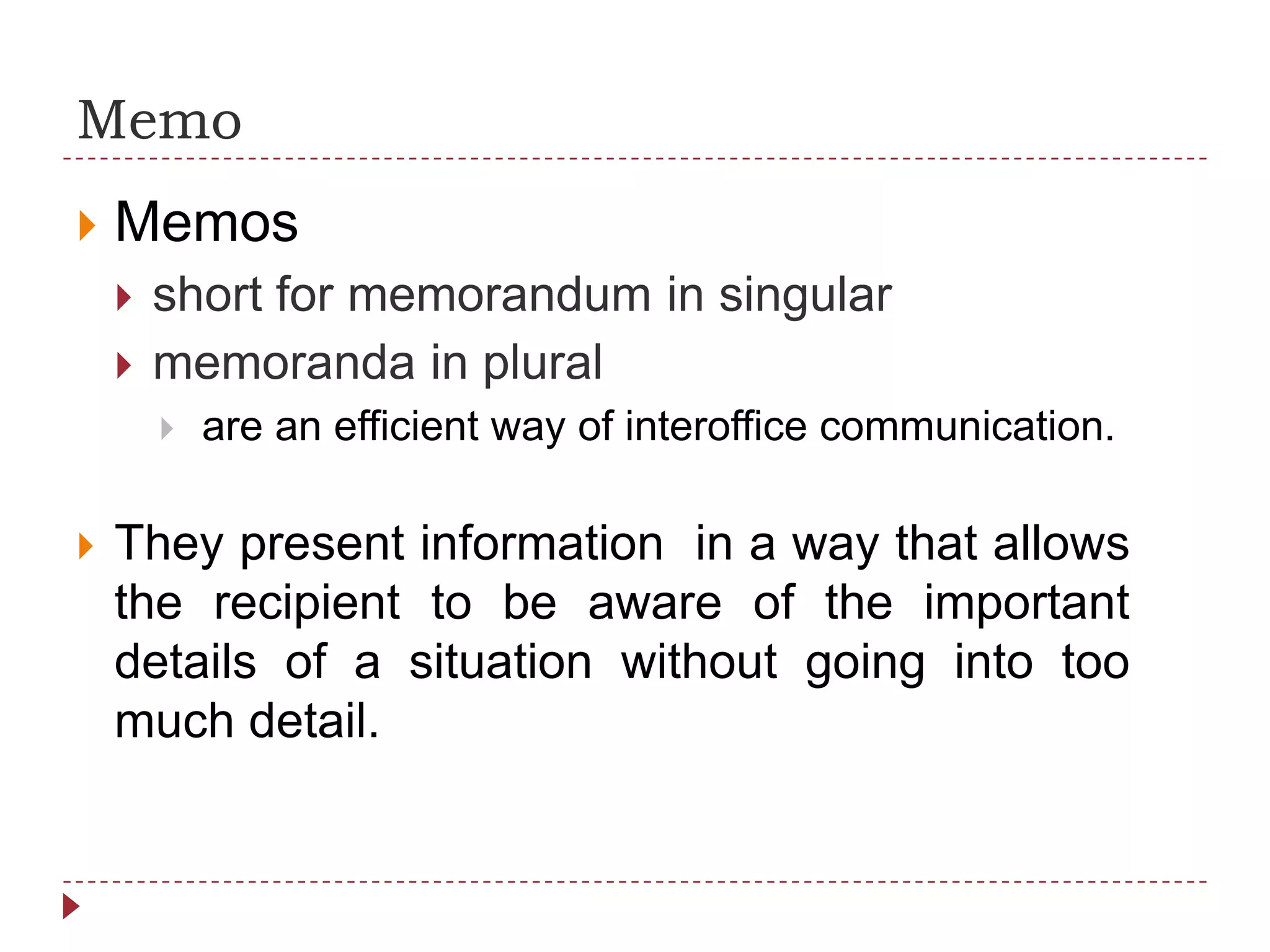 Memo and minutes of meeting | PPTX