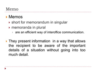 Memo and minutes of meeting | PPTX