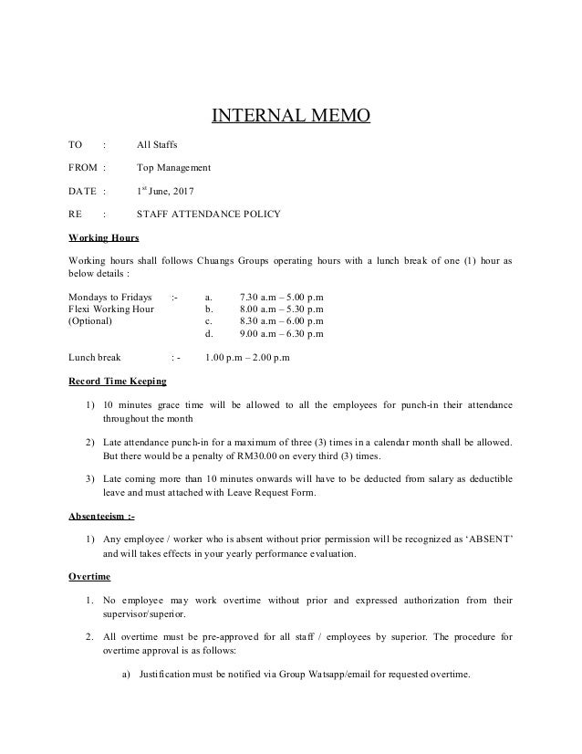 Attendance Memo Sample Attendance Memo Sample