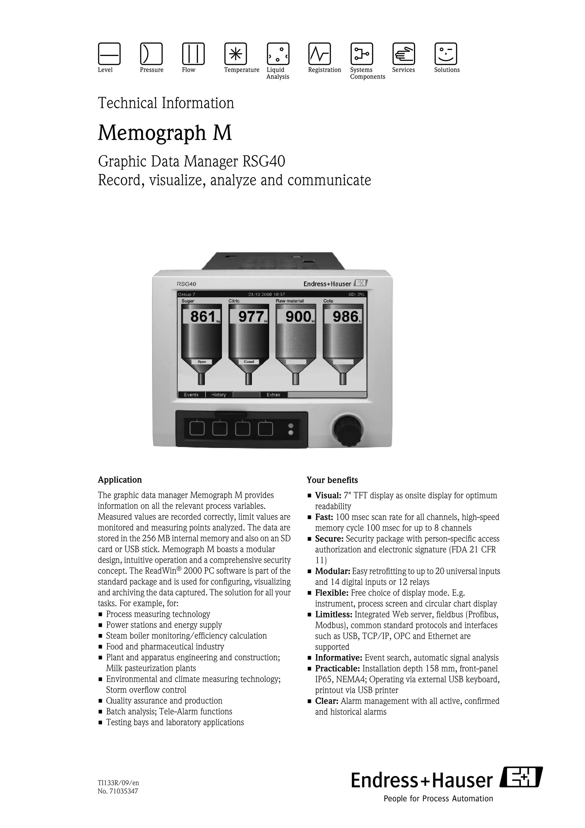 Memograph m rsg 40 endress+hauser datasheet-record, visualize, analyze ...