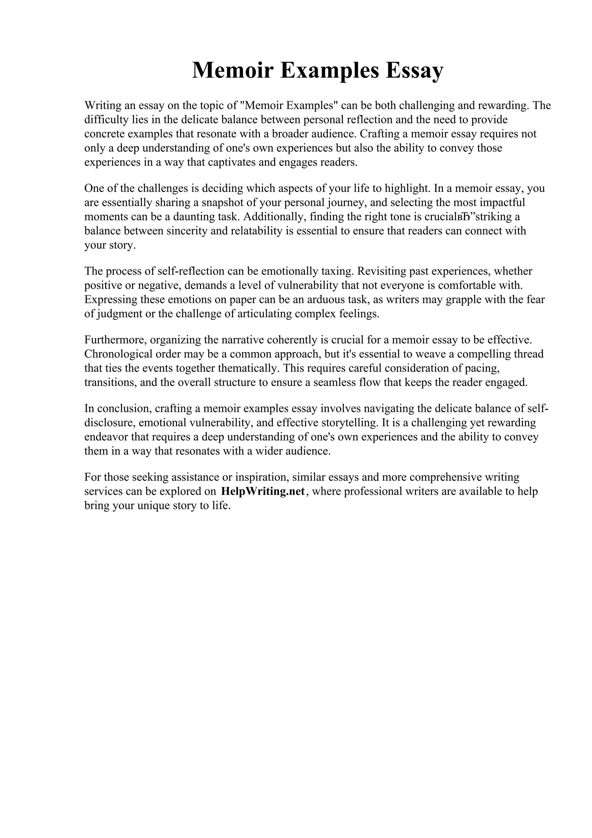 Memoir Examples Essay | PDF