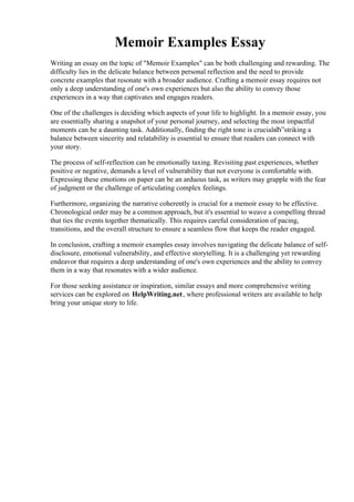 Memoir Examples Essay | PDF