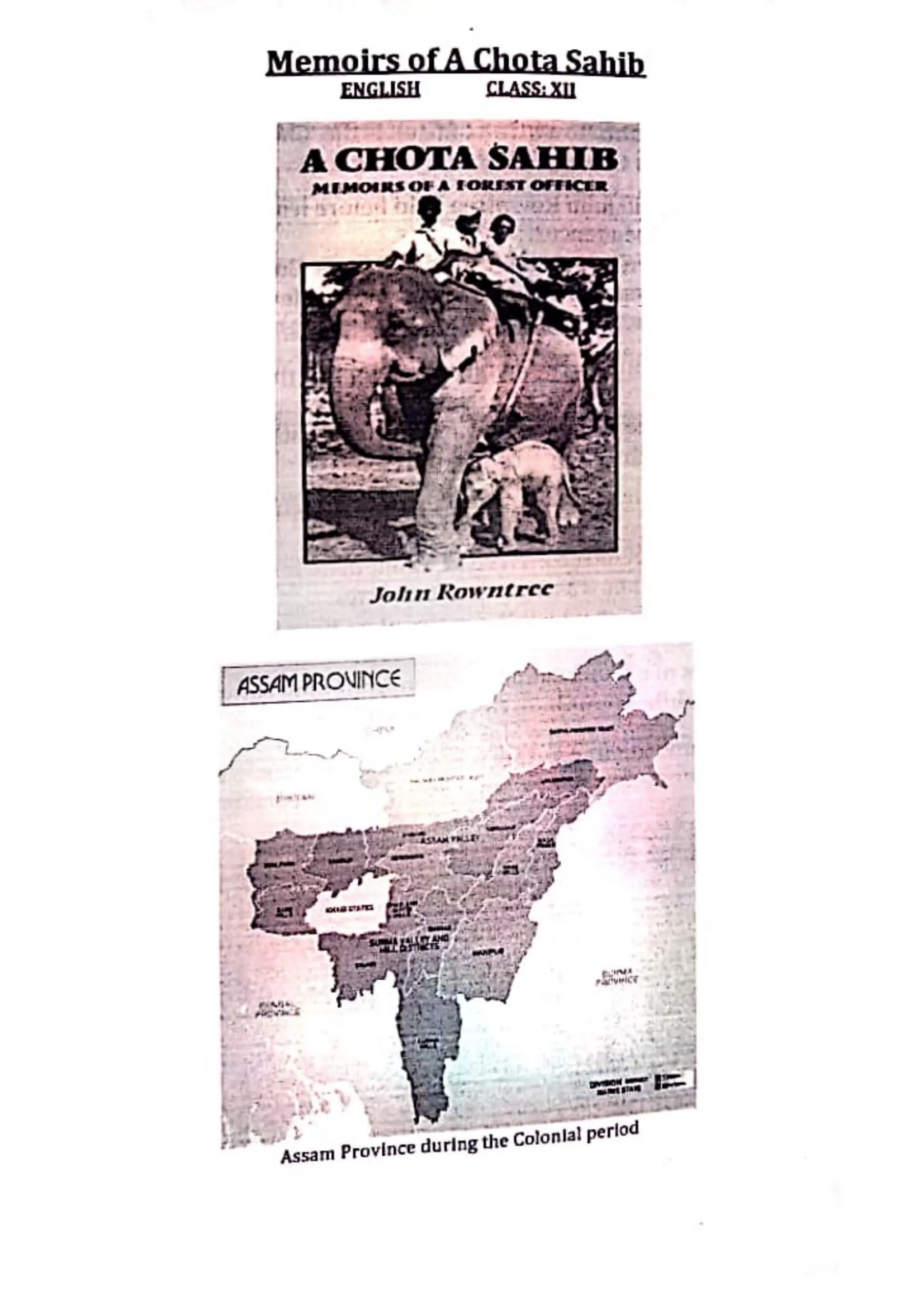 Memoirs of a Chota Sahib AHSEC Class 12 English notes | PDF