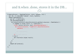 Persistent Memoization with HTML5 indexedDB and jQuery Promises | PPT