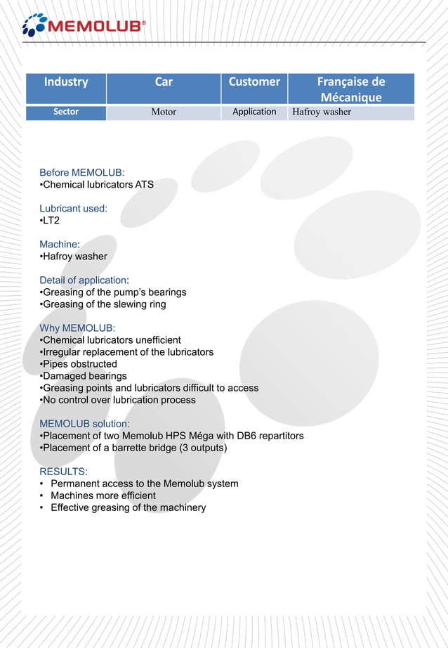 Memolub presentation car industry | PDF