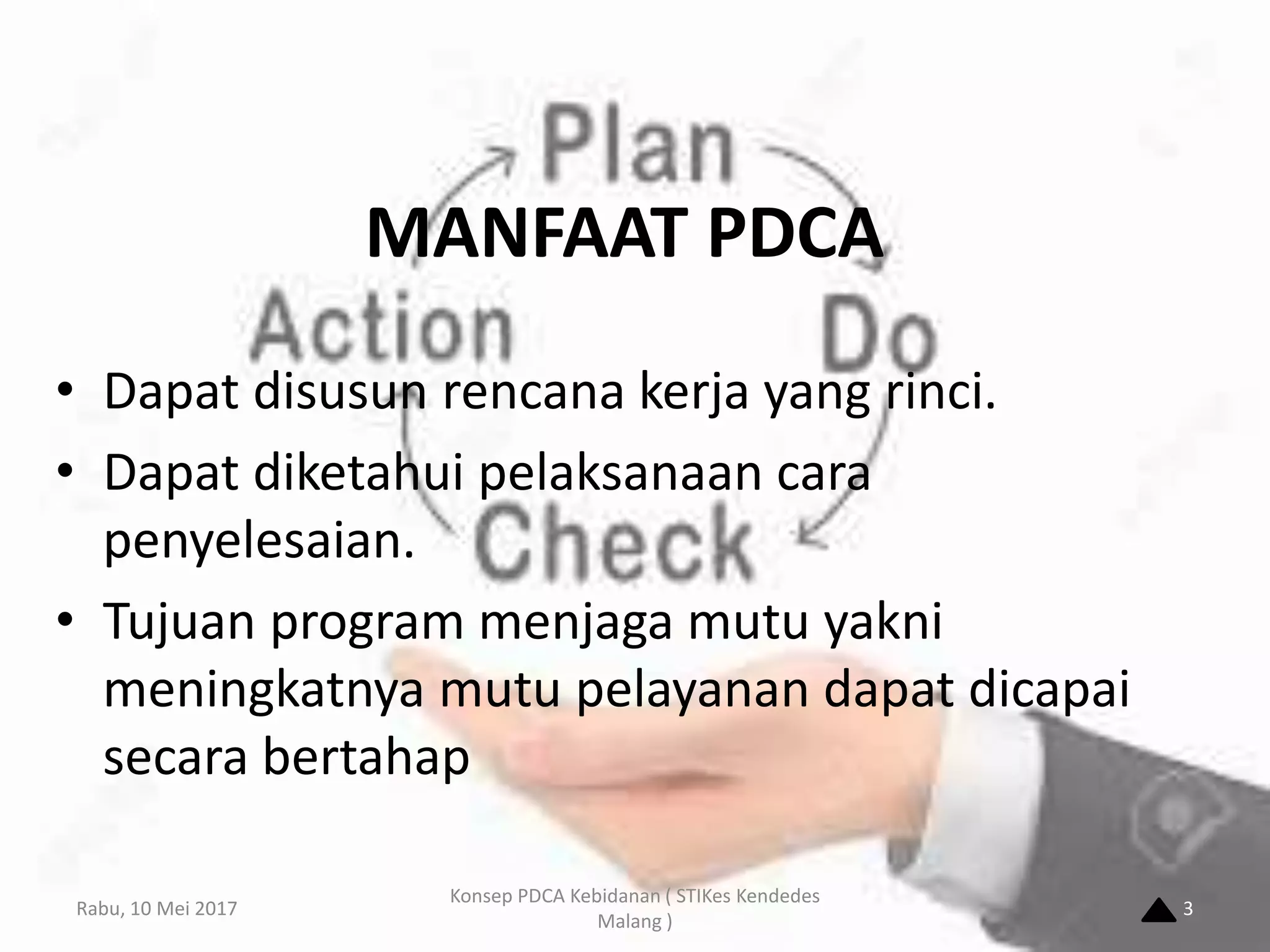KONSEP PDCA Memonitor pencapaian mutu hasil kerja dalam pelayanan kebidanan | PPTX