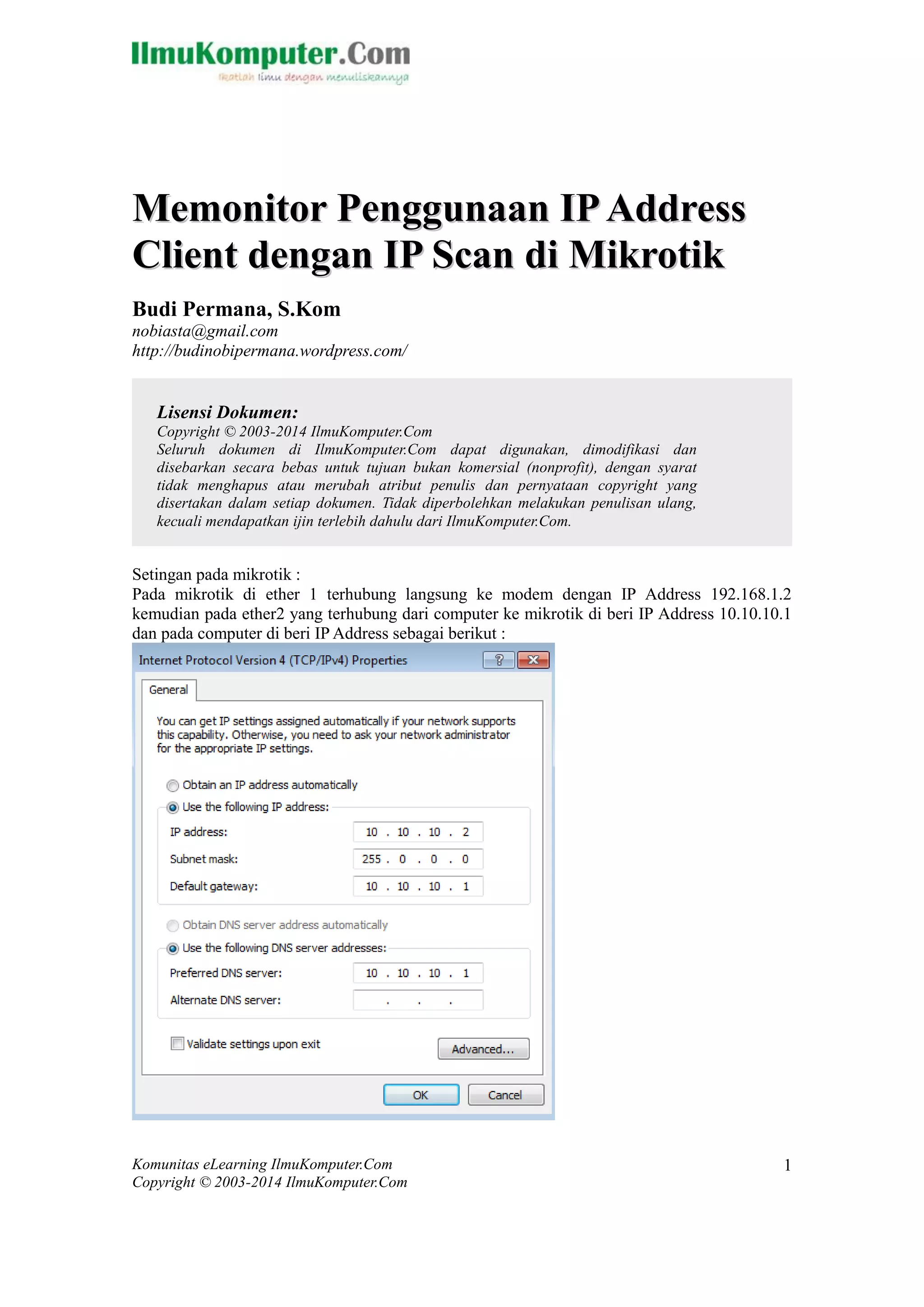 Memonitor penggunaan ip address client dengan ip scan di mikrotik | PDF