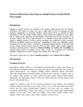 Memo on ethical issue of deceiving accounting practices faced by ...