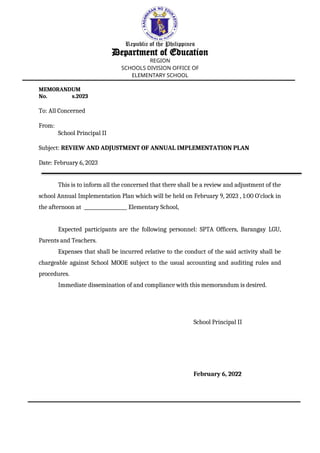 Memo on School Improvement Plan SIP for elem | DOCX