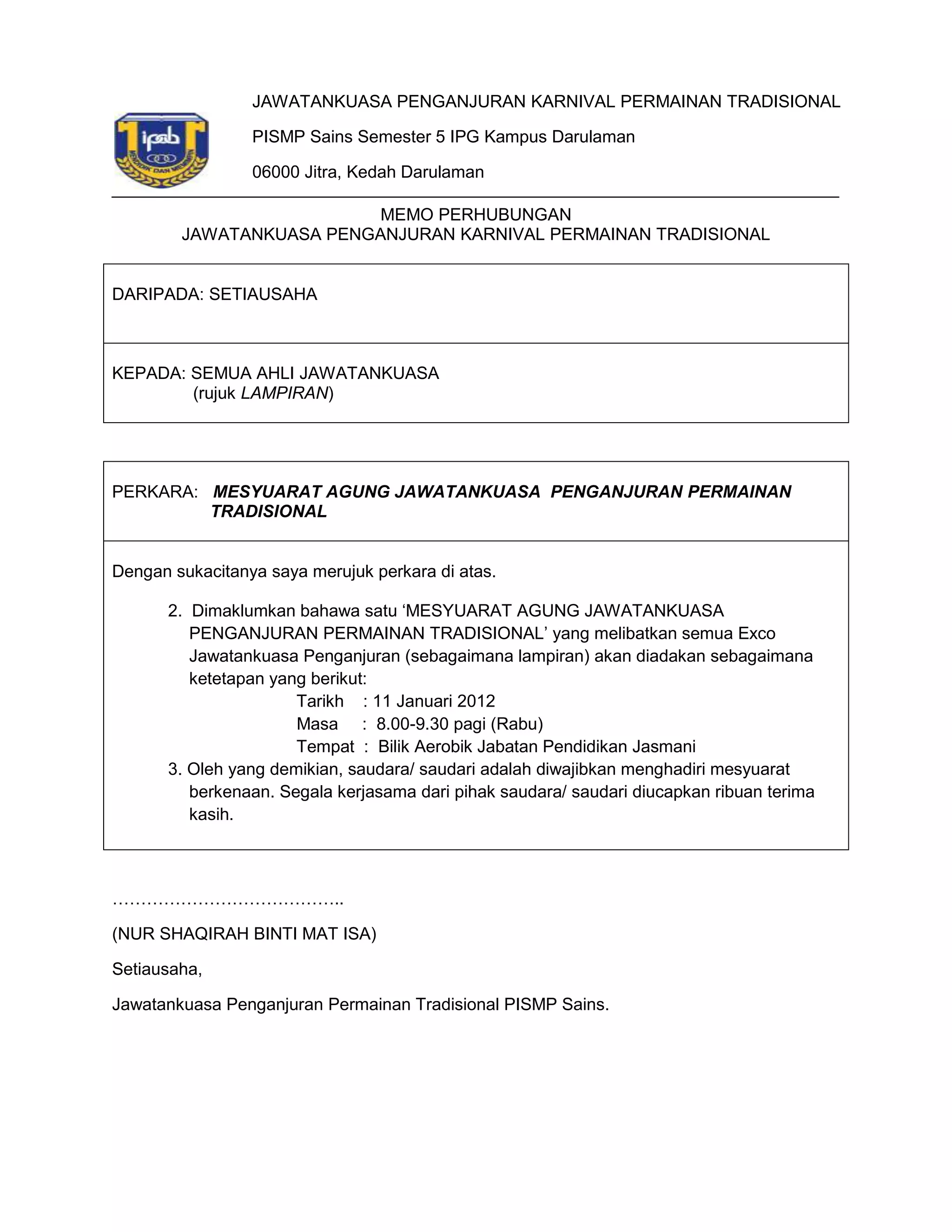 Memo Mesyuarat | PDF