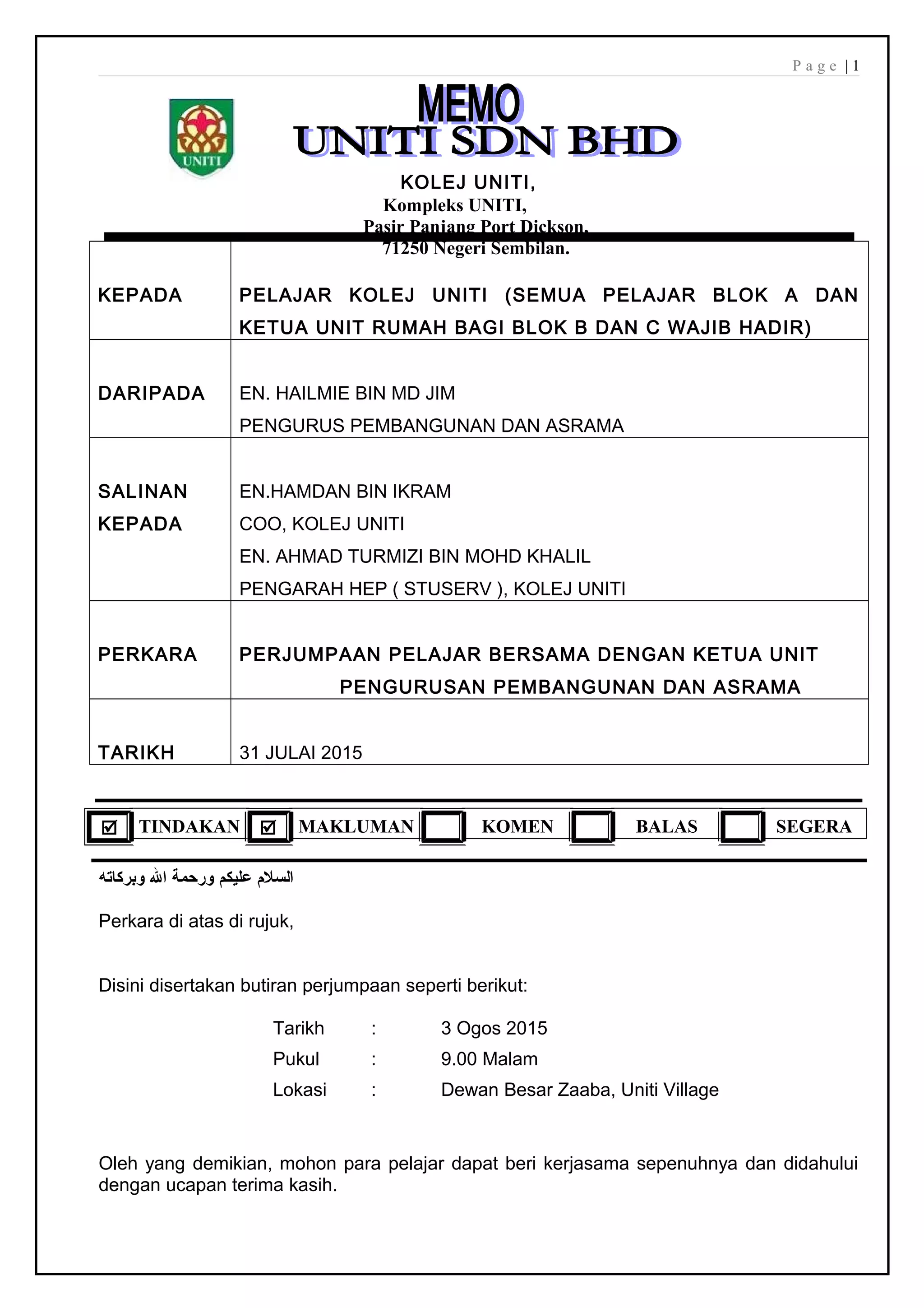 Perjumpaan Pelajar Bersama Ketua Unit 3 Ogos | PDF