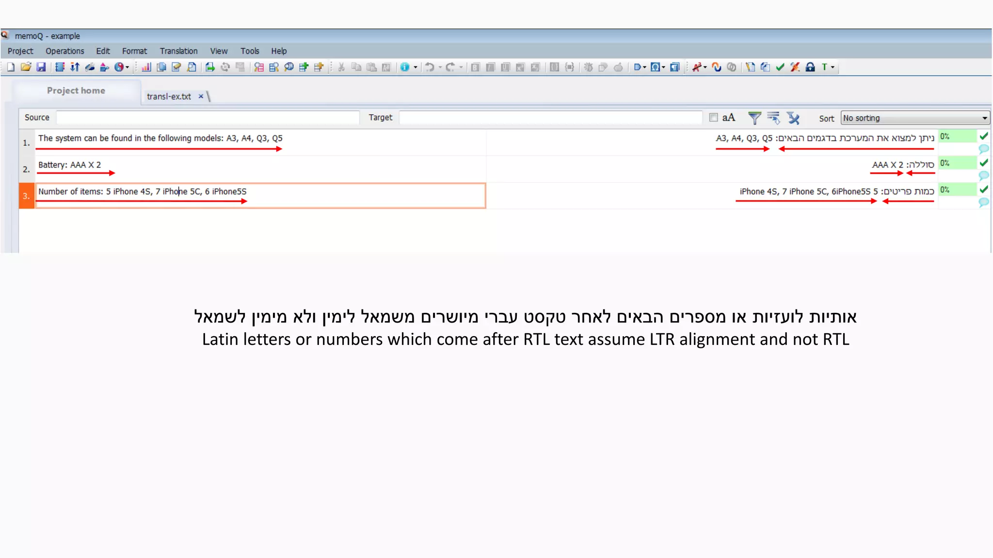 Correct alignment of bi-directional text in memoQ | PPTX