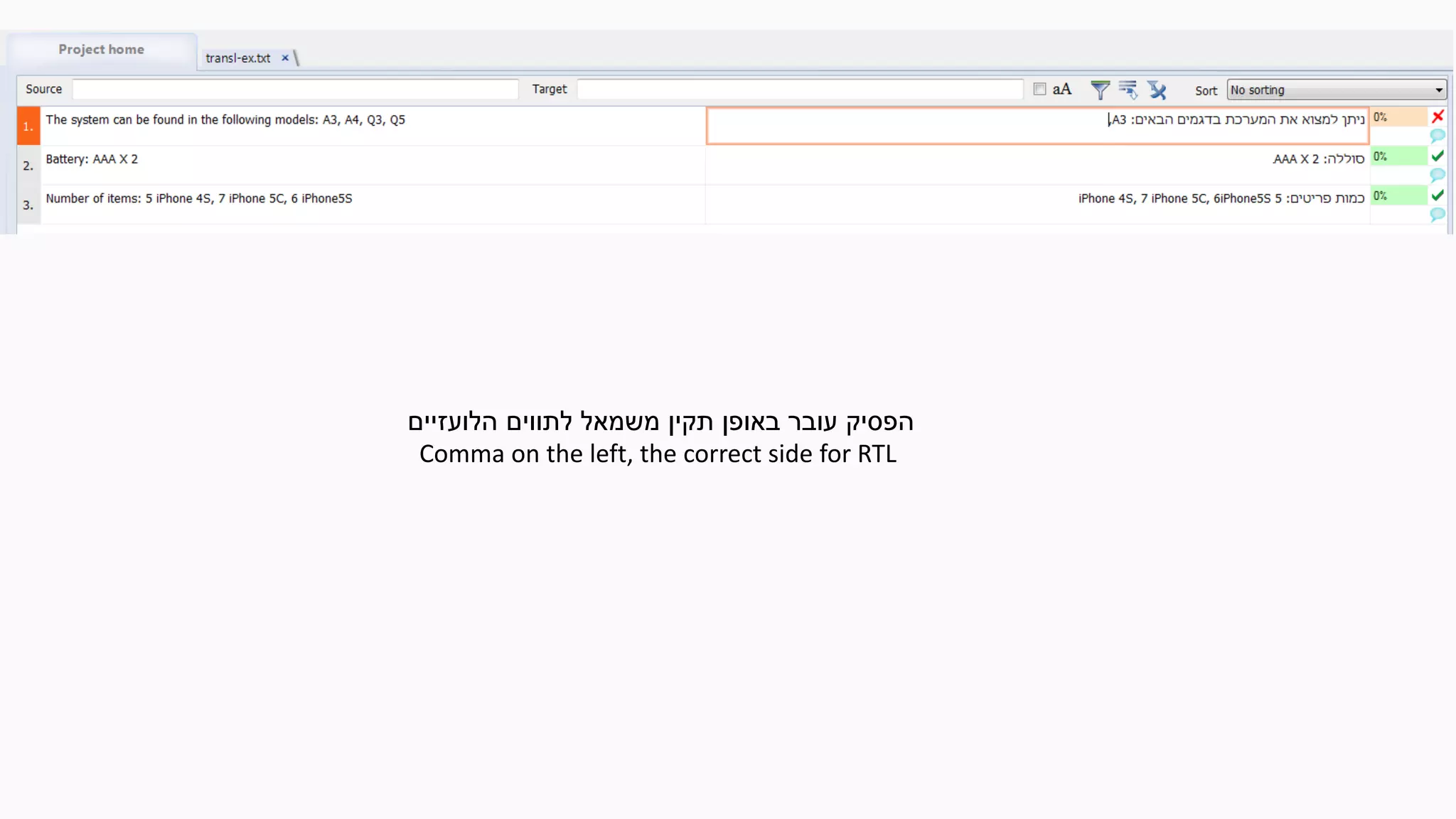 Correct alignment of bi-directional text in memoQ | PPTX