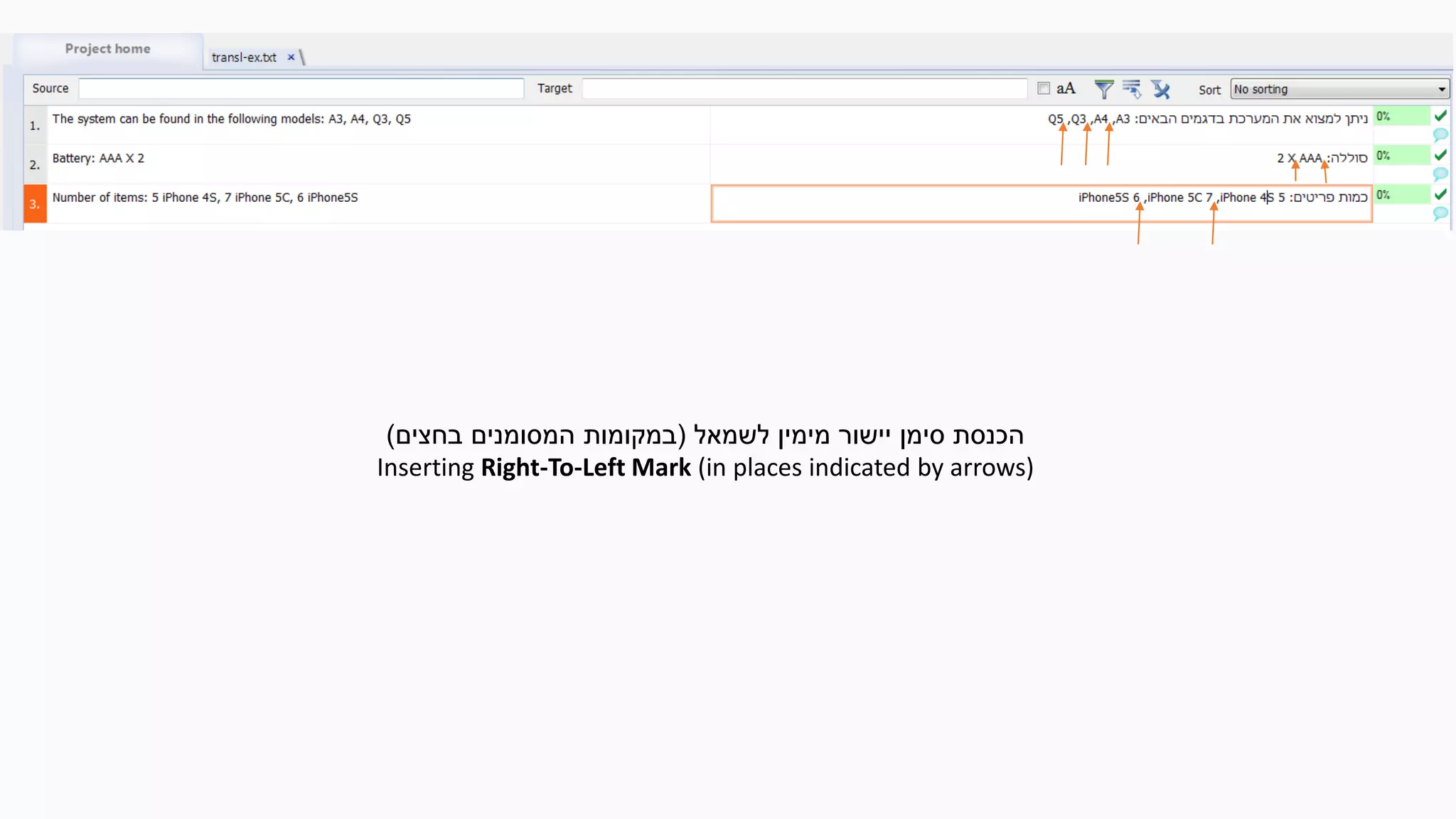 Correct alignment of bi-directional text in memoQ | PPTX