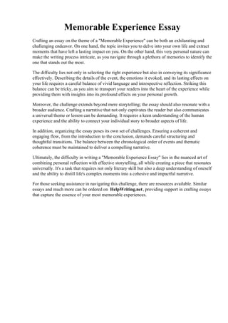 Memorable Experience Essay | PDF