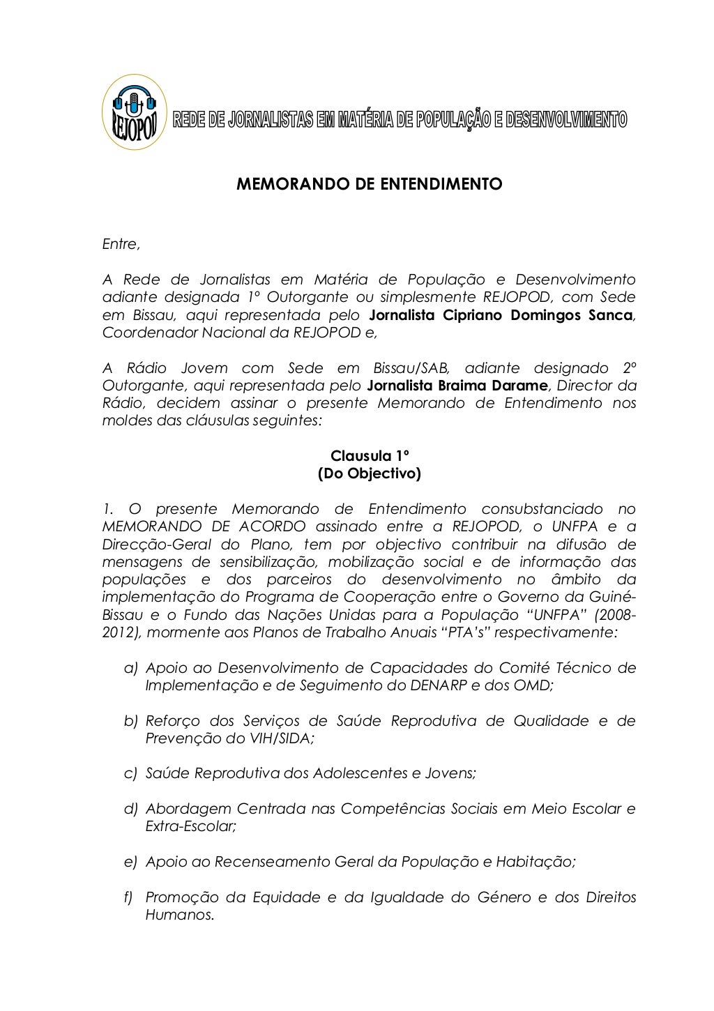 Memorando De Entendimento Modelo - RETOEDU