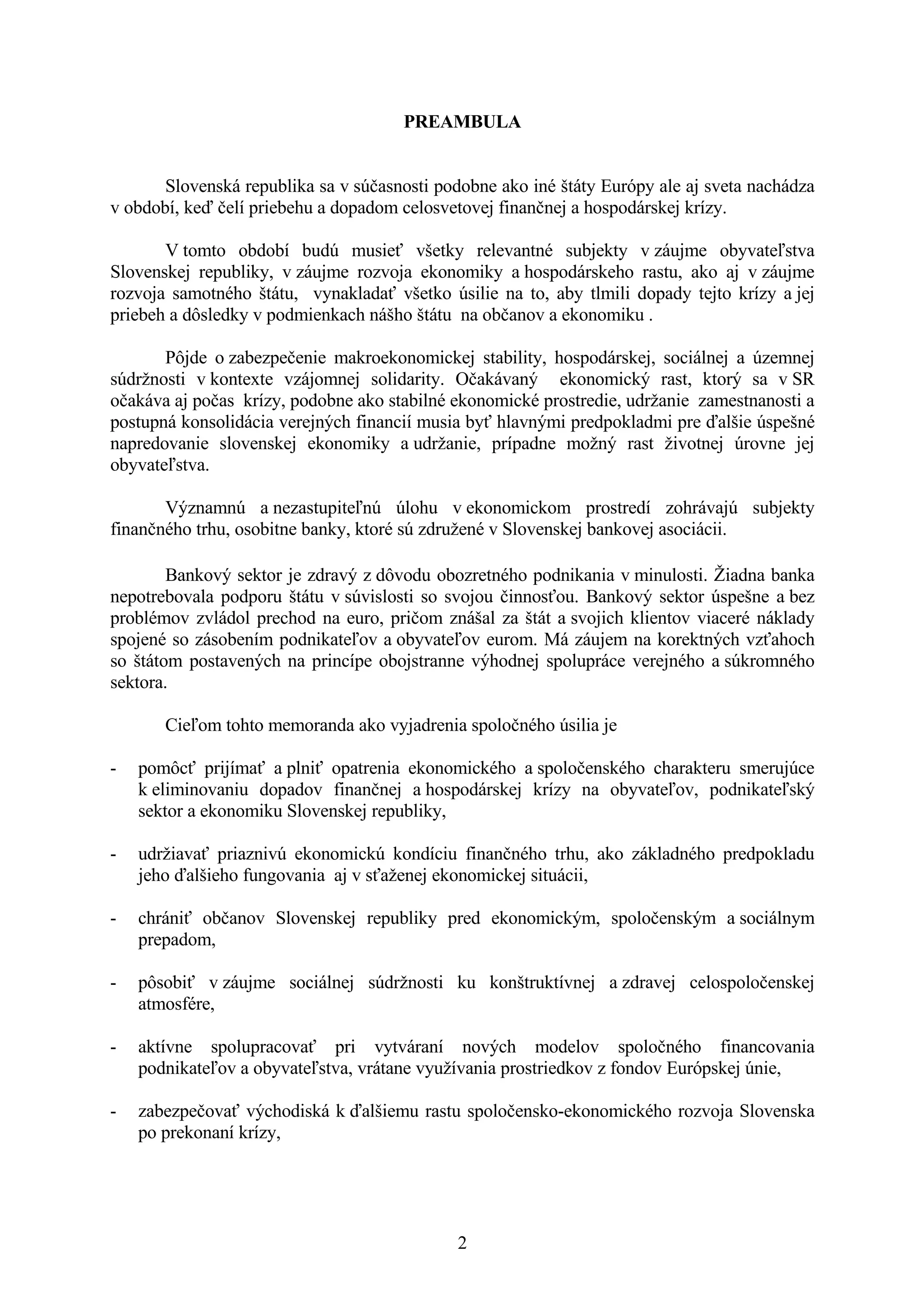 Memorandum medzi Vladou SR a SBA | DOC