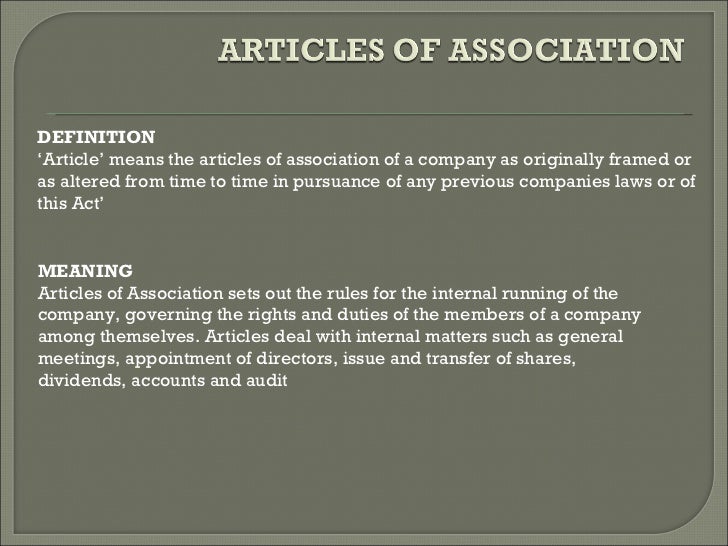 Memorandum and articles of association Memorandum and articles of association