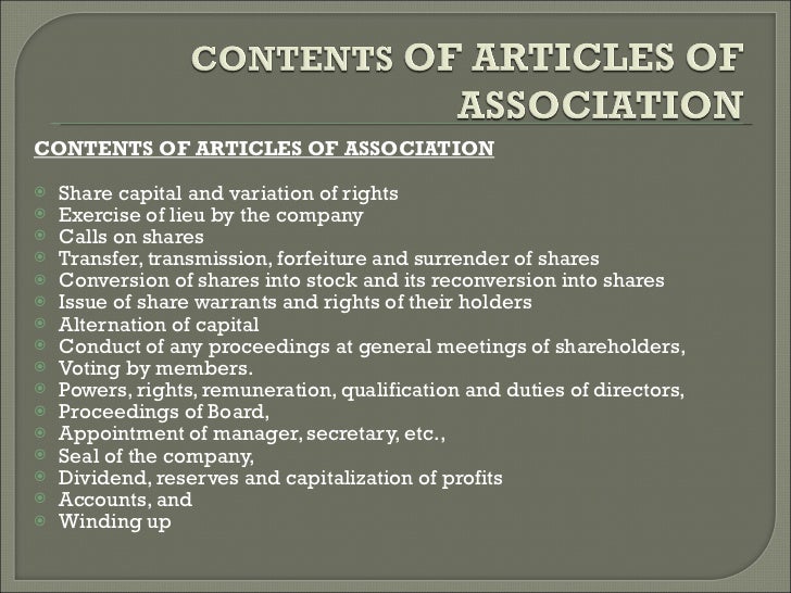 Memorandum and articles of association Memorandum and articles of association