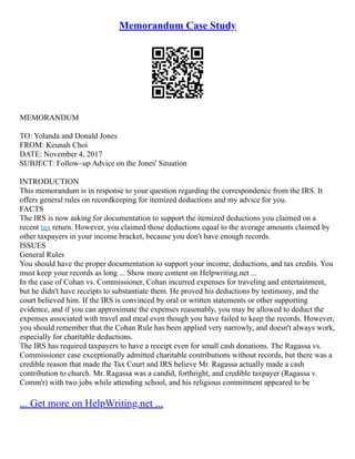 Memorandum Case Study | PDF