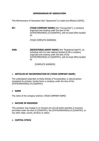 MEMORANDUM OF ASSOCIATION | PDF