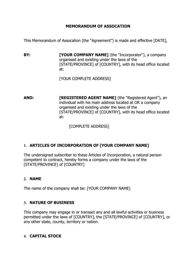 MEMORANDUM OF ASSOCIATION | PDF