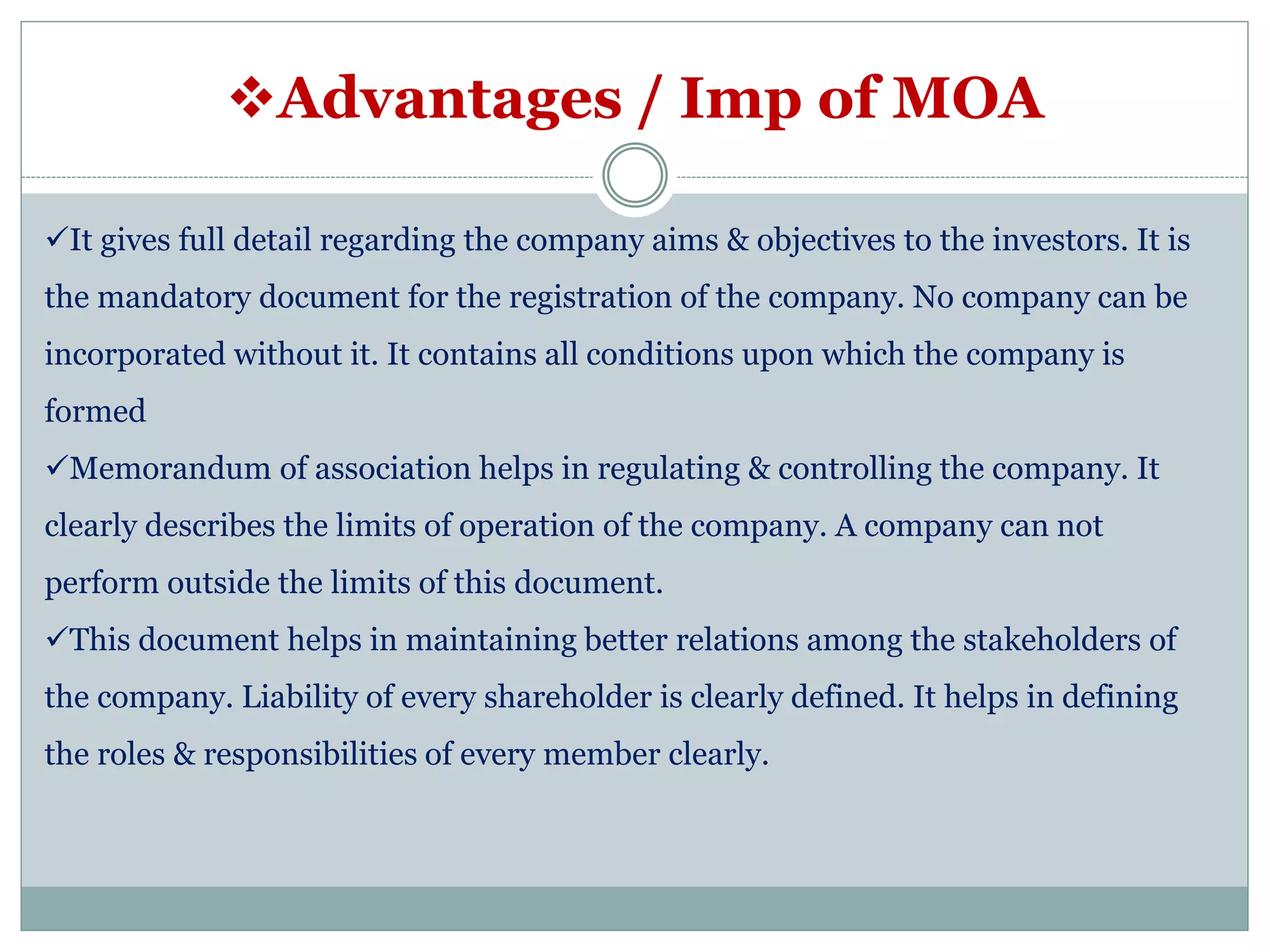 Memorandum of association / primary document for incorporation ppt | PPTX