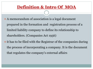 Memorandum of association / primary document for incorporation ppt | PPTX