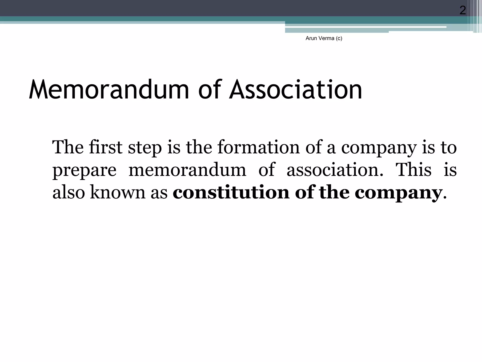 Memorandum of association and articles of association | PPTX