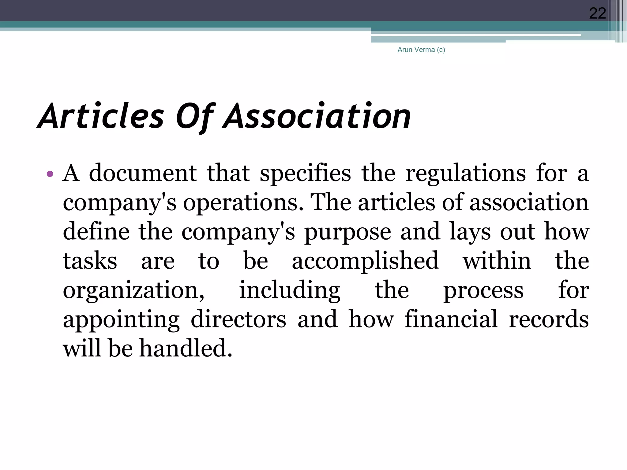 Memorandum of association and articles of association | PPTX