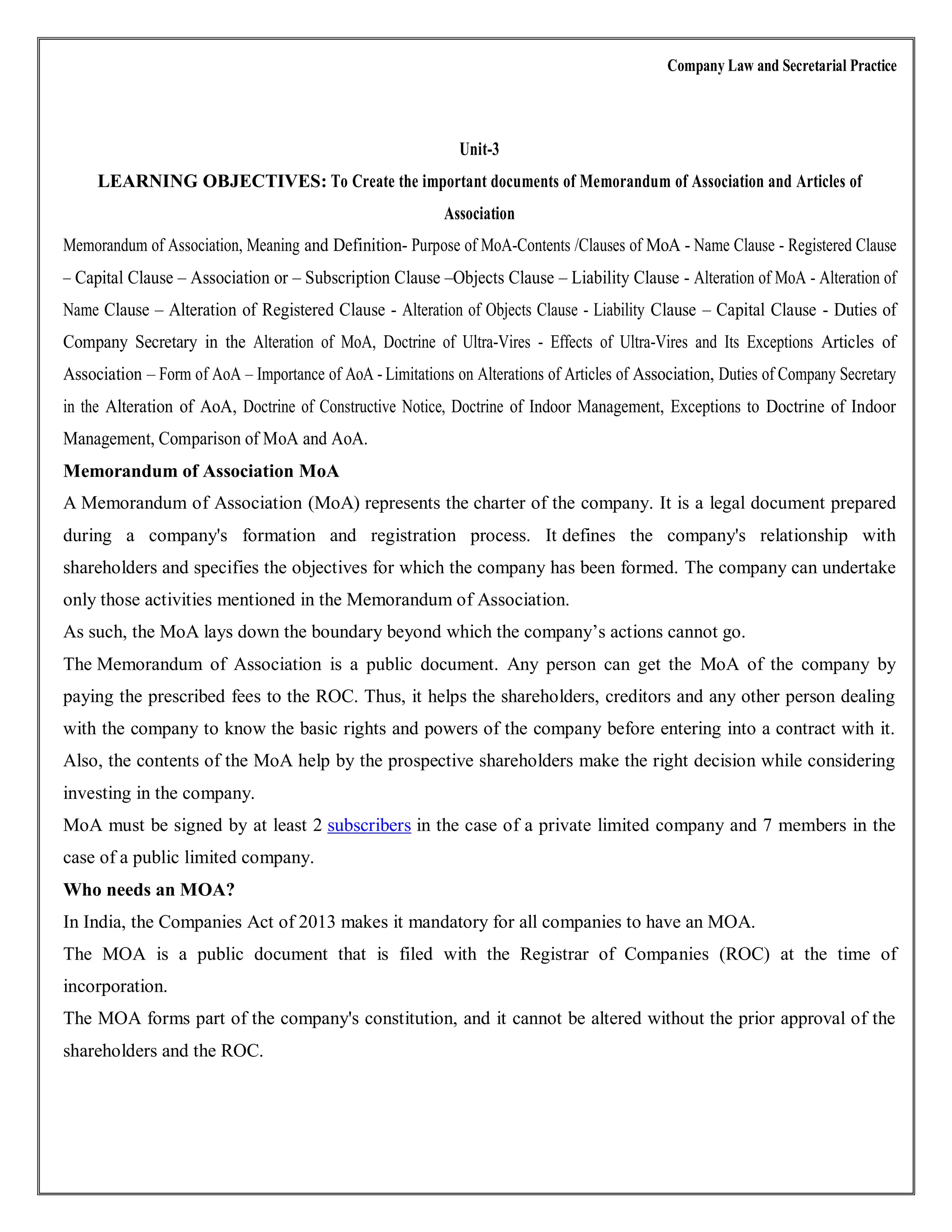 Memorandum of Association & Articles of Association | PDF