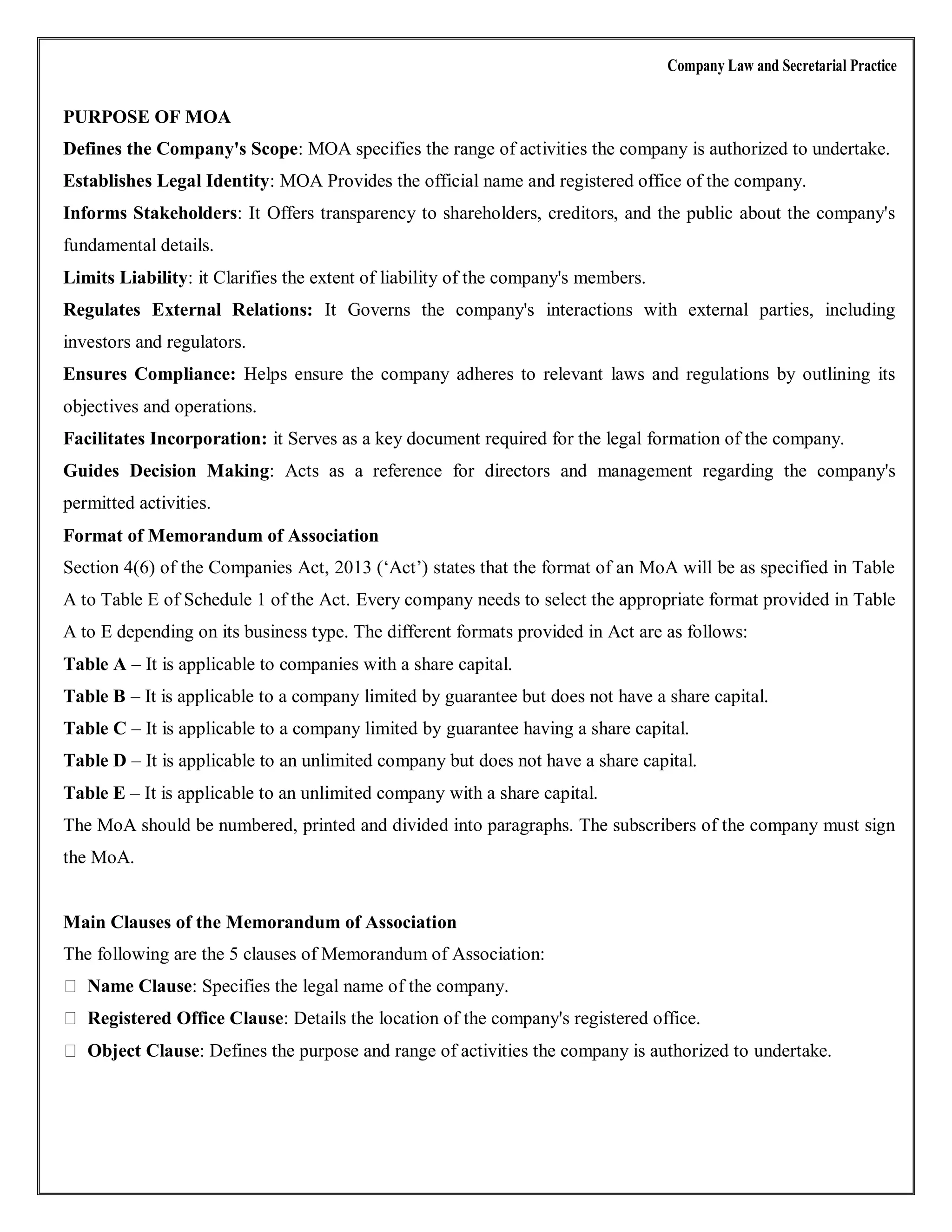 Memorandum of Association & Articles of Association | PDF