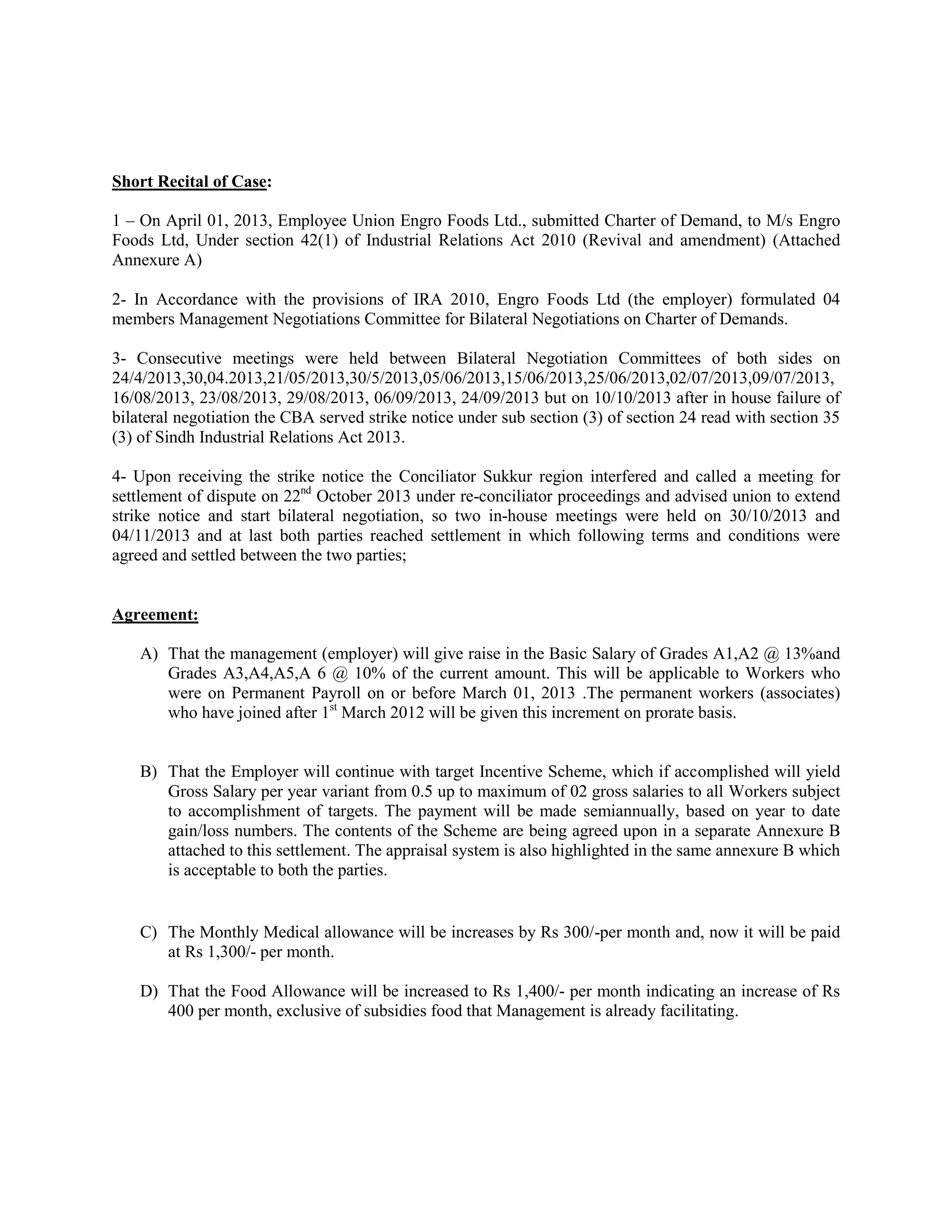 Memorandum of settlement cod 20011 2013 revised | PDF