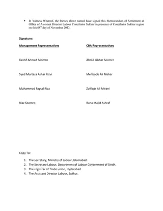 Memorandum of settlement cod 20011 2013 revised | PDF