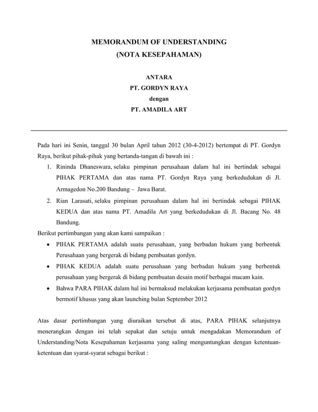 Memorandum of understanding | PDF