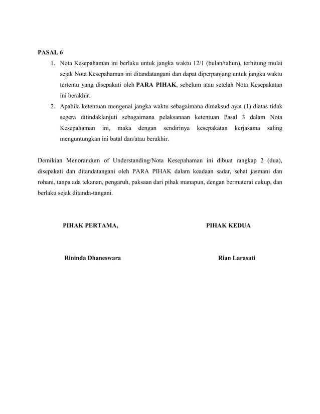 Memorandum of understanding | PDF