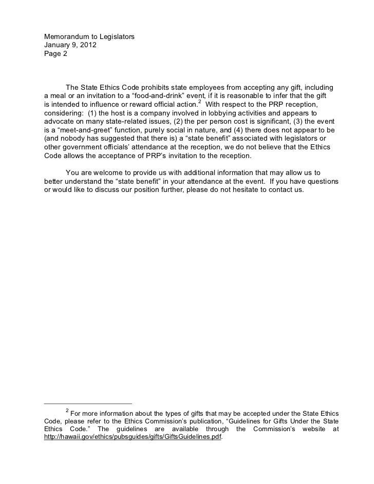 Ethics Commission memo on Pacific Resource Partnership invite