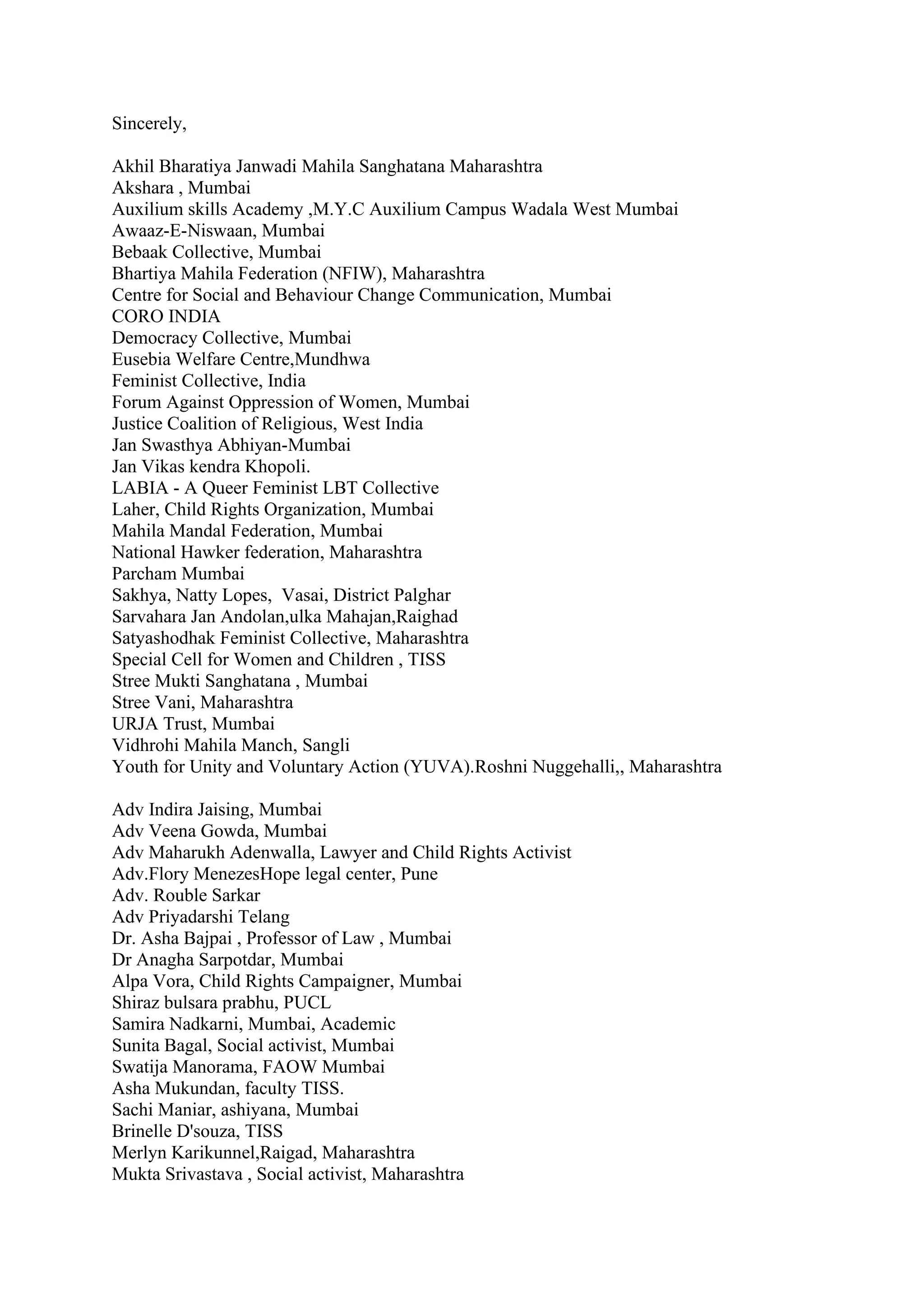 Memorandum to maharashtra government about shakti bill | PDF