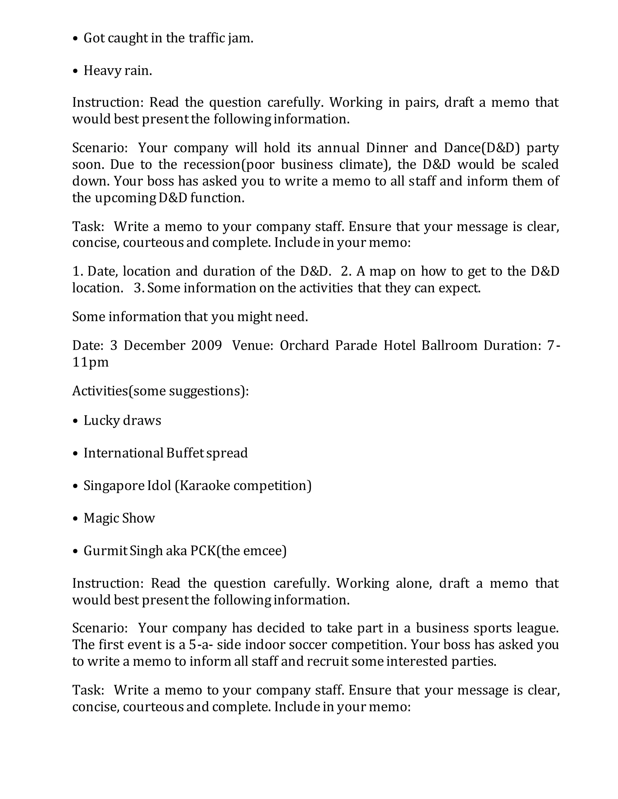 Memorandum writing exercises | DOCX