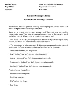 Memorandum writing exercises | DOCX