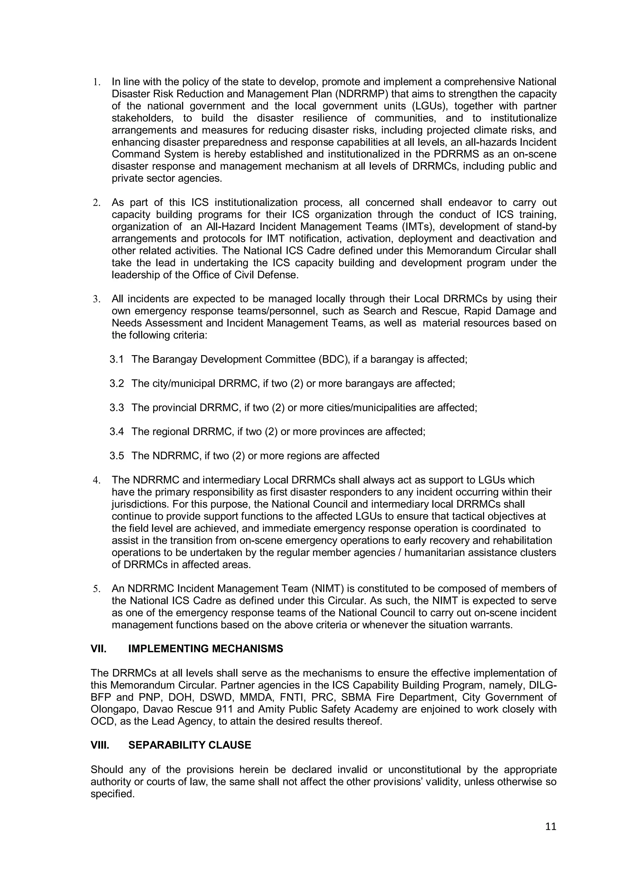 Memo Re-implementing Guidelines on the use of ICS | PDF