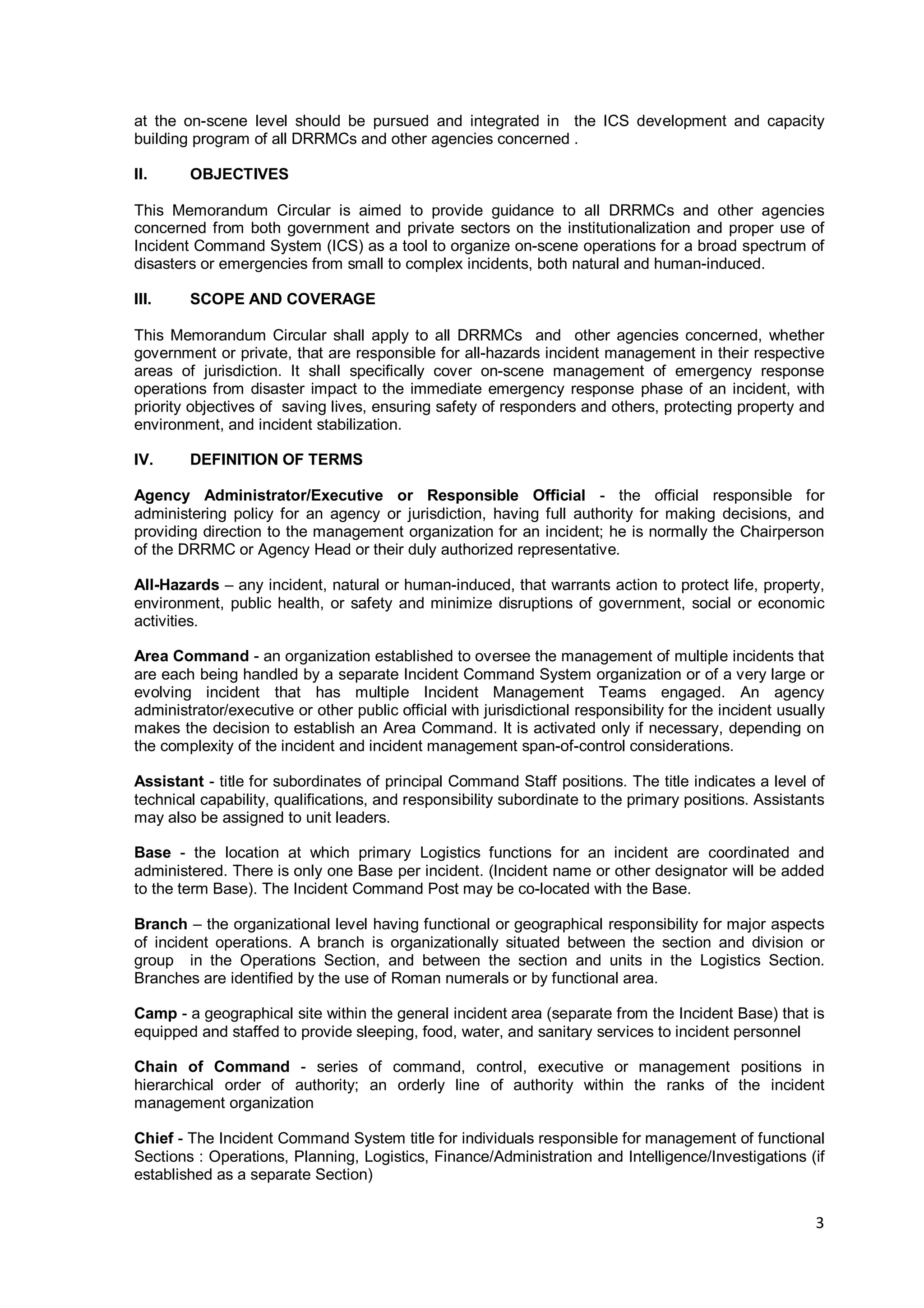 Memo Re-implementing Guidelines on the use of ICS | PDF