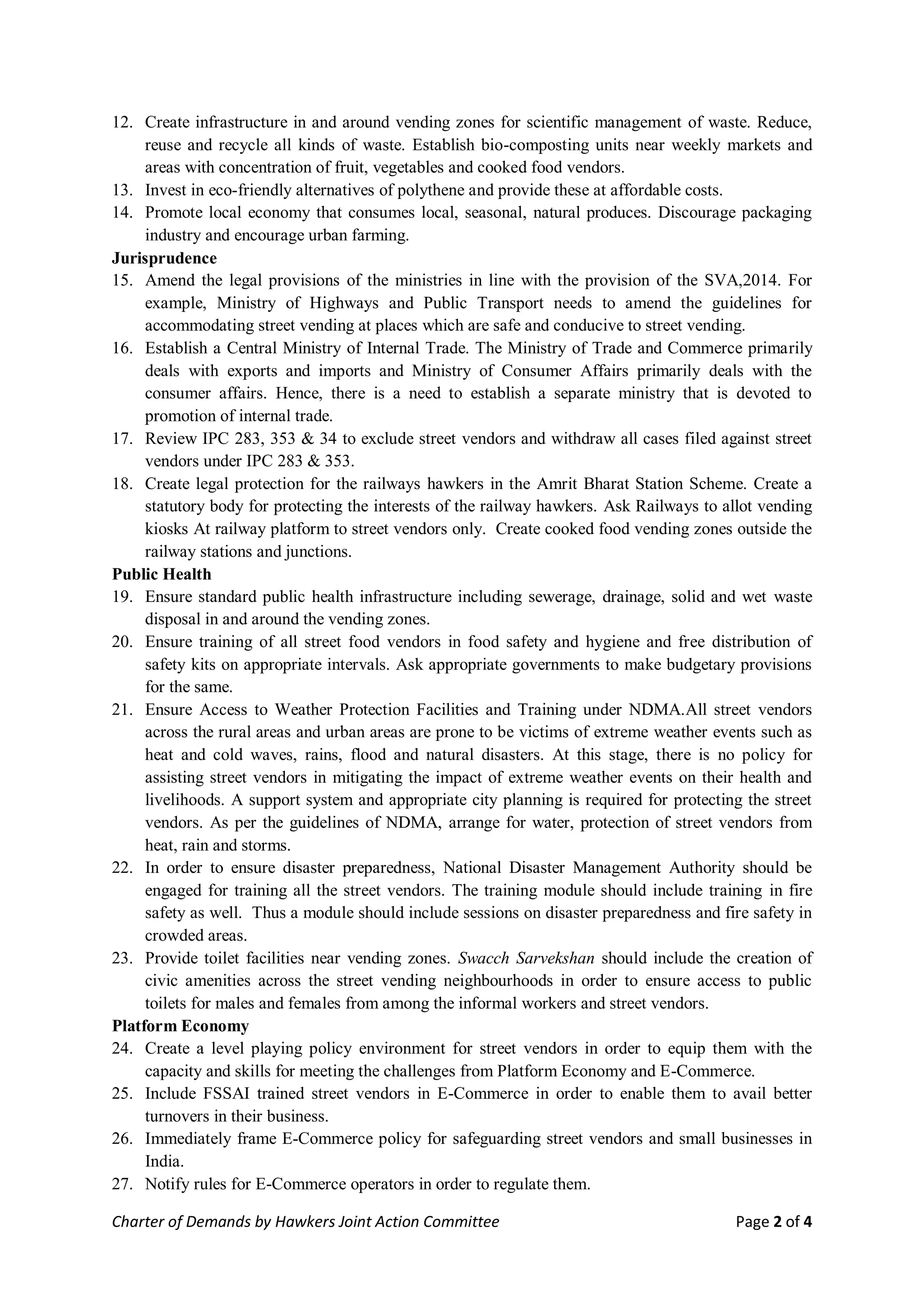 Demands of Hawkers Joint Action Committee | PDF
