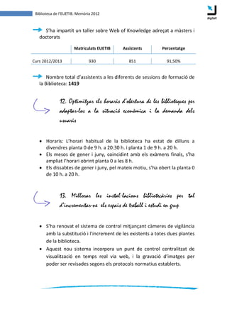 Memoria biblioteca EUETIB 2012 | PDF