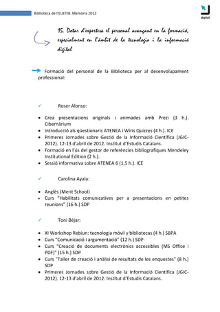 Memoria biblioteca EUETIB 2012 | PDF