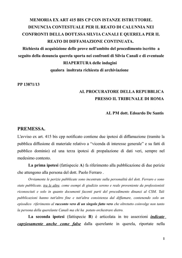 Memoria e 415 bis cpp marzo 2014 | DOC