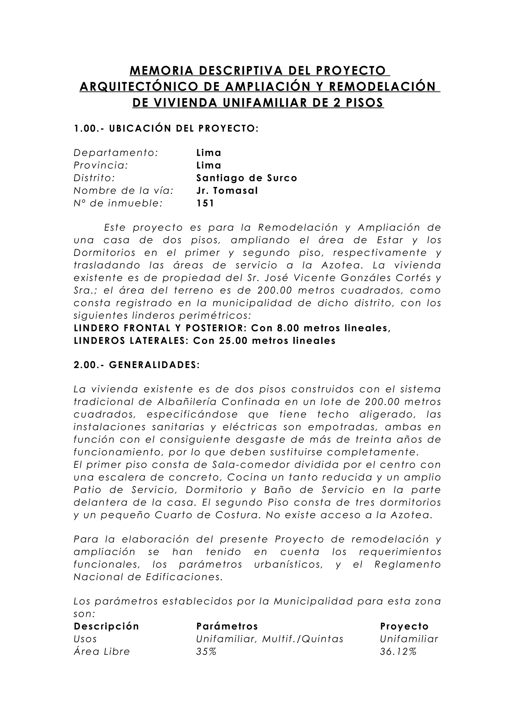 Memoria descriptiva del proyecto | DOC
